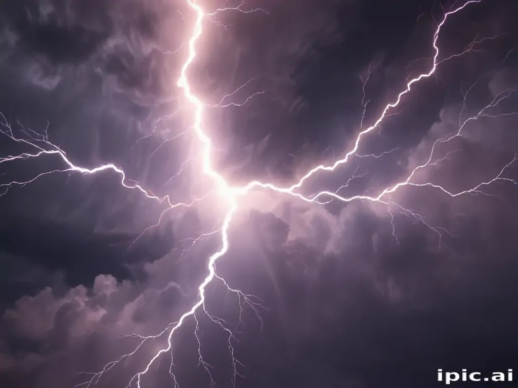 Majestic Lightning Strikes Illuminate the Dark Stormy Sky Above Us