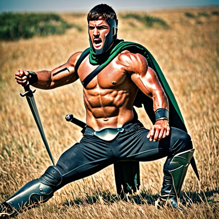 Spartan man on his back