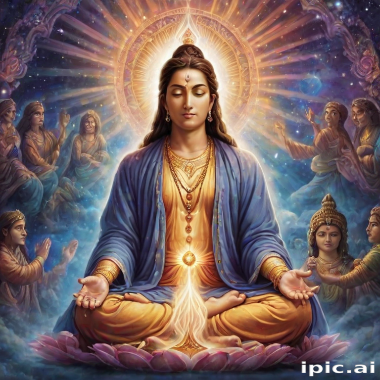 Divine Goddess Meditating Amidst Cosmic Energy and Spiritual Enlightenment