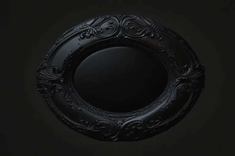 Elegant Black Ornate Mirror with Intricate Floral Design Against Dark ...