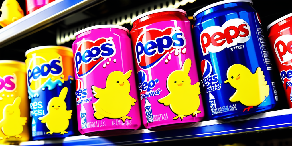 Colorful Limited Edition Peeps Flavored Pepsi Cans Displayed in Vending ...