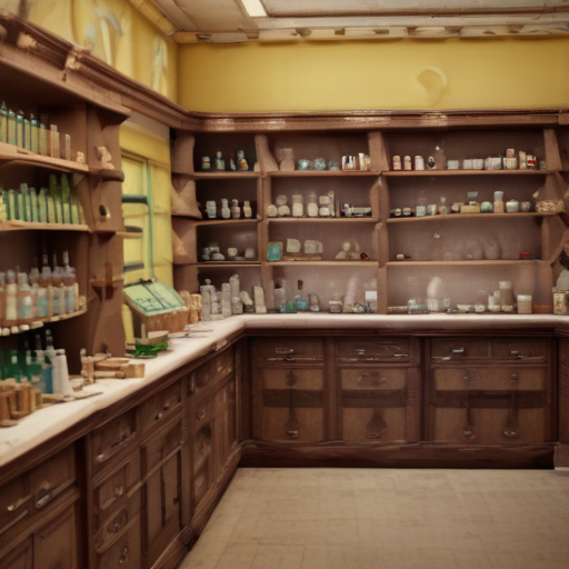 Vintage Apothecary Display Filled with Colorful Bottles and Jars
