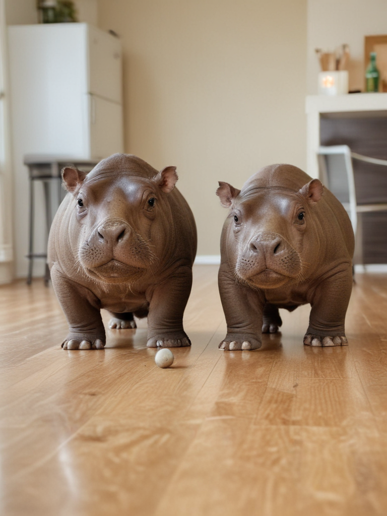 two hippopotamus bowling in apartment