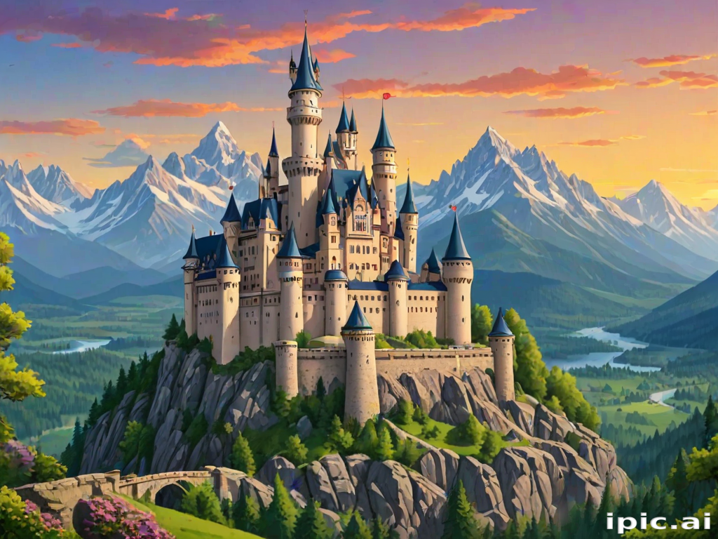 Majestic Castle Surrounded by Lush Mountains and Breathtaking Scenic Beauty