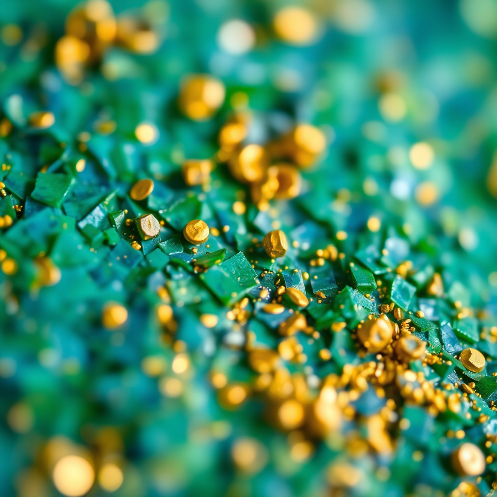 Vibrant Close-Up of Glimmering Green and Gold Crystals on Surface
