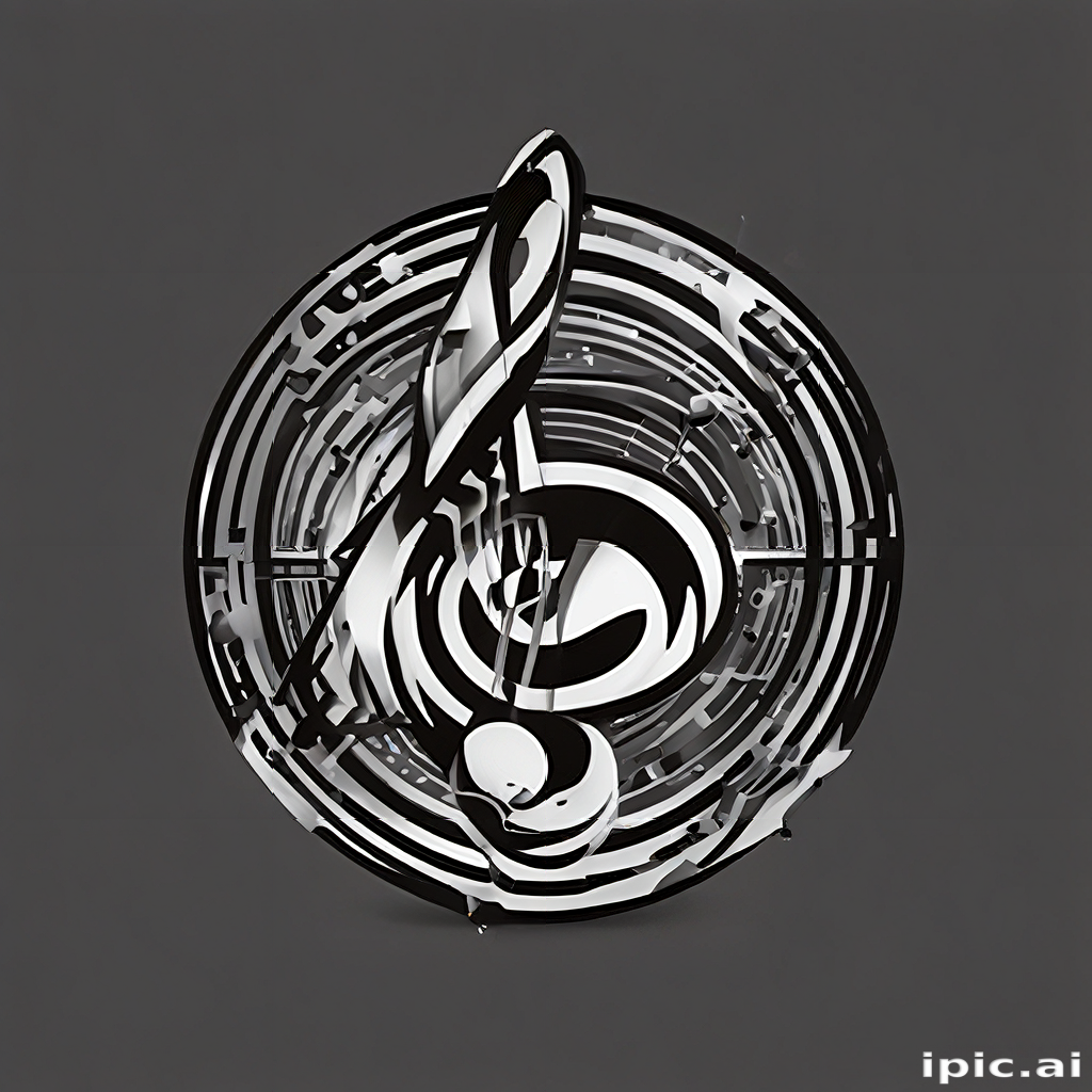Intricate Black and White Musical Note Design with Abstract Circular ...