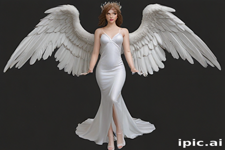 Elegant Angelic Figure in a Stunning White Gown with Majestic Wings
