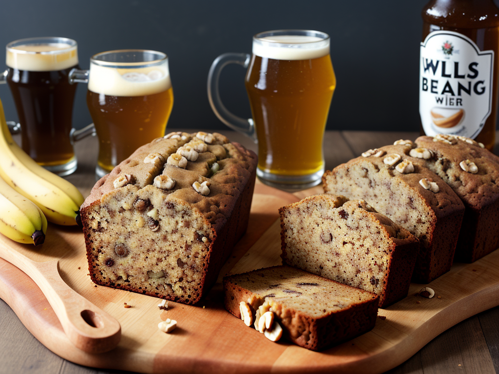 Delicious Banana Bread Loaf Paired with Craft Beer and Bananas