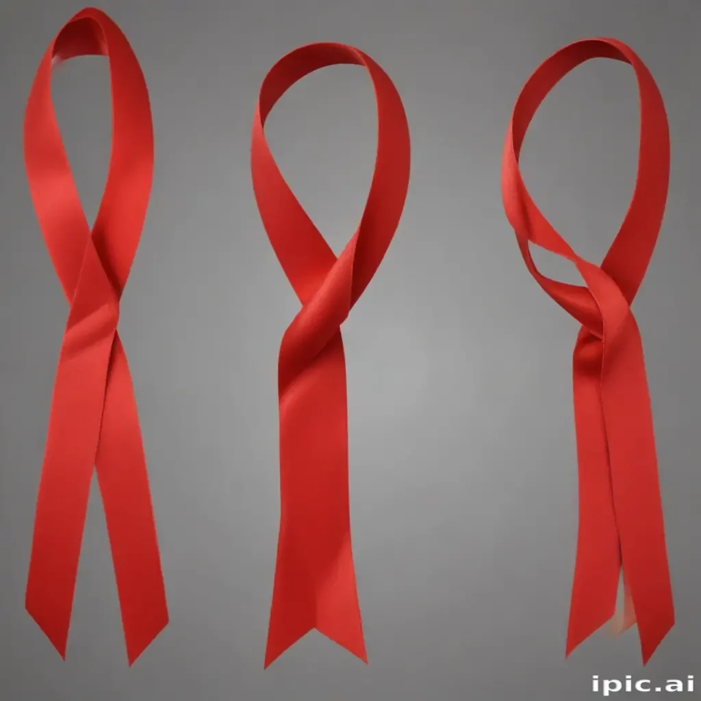 Three Elegant Red Ribbons Displaying Various Twists and Shapes on Gray ...