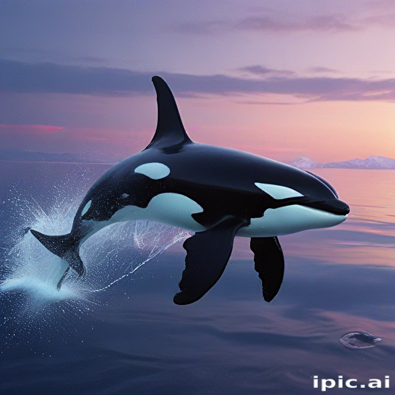 Majestic Orca Leaping Gracefully Through Serene Ocean at Sunset