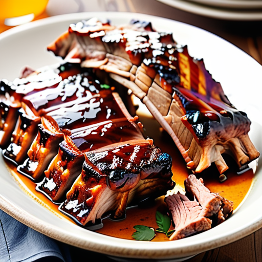 Deliciously Glazed Barbecue Ribs Served on a Platter with Garnish