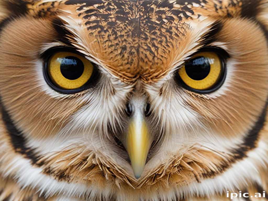 Close-Up of a Majestic Owl with Striking Yellow Eyes and Detailed Feathers