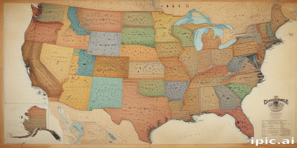 Detailed Historical Map of the United States Featuring State Boundaries ...