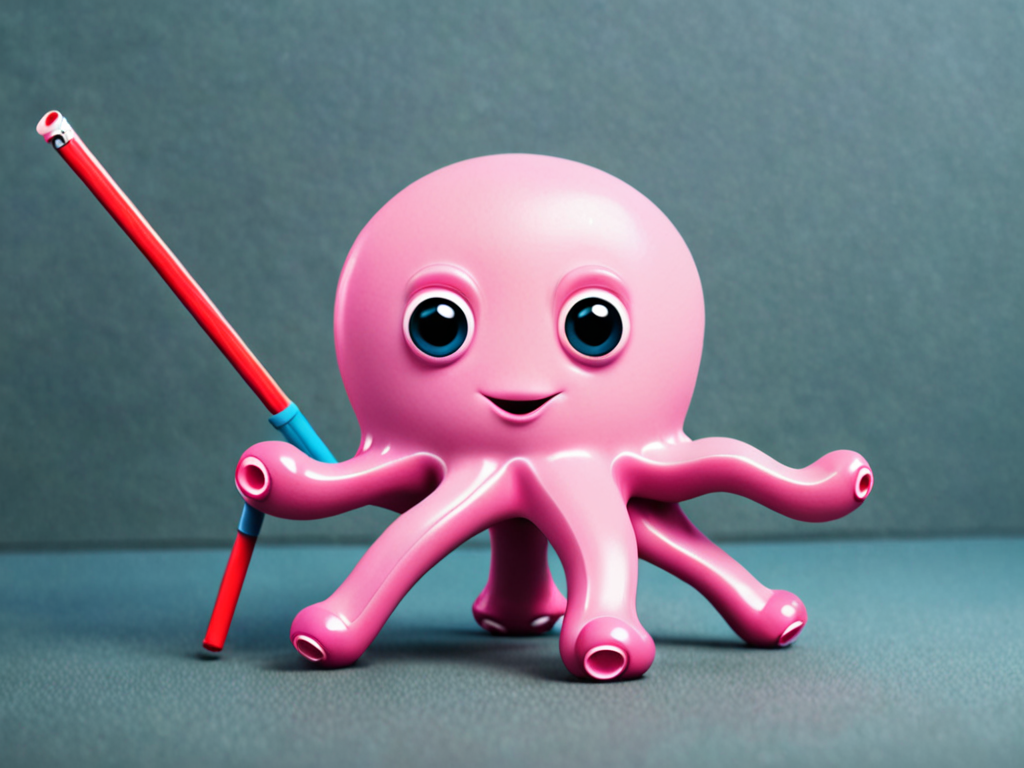 cute cartoon pink octopus. it injured its 1 arm and is walking with 1 ...