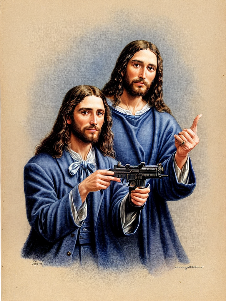 jesus pointing gun at donald trump