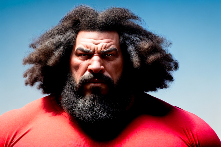 A strong, large, man with a curly head, and one eye