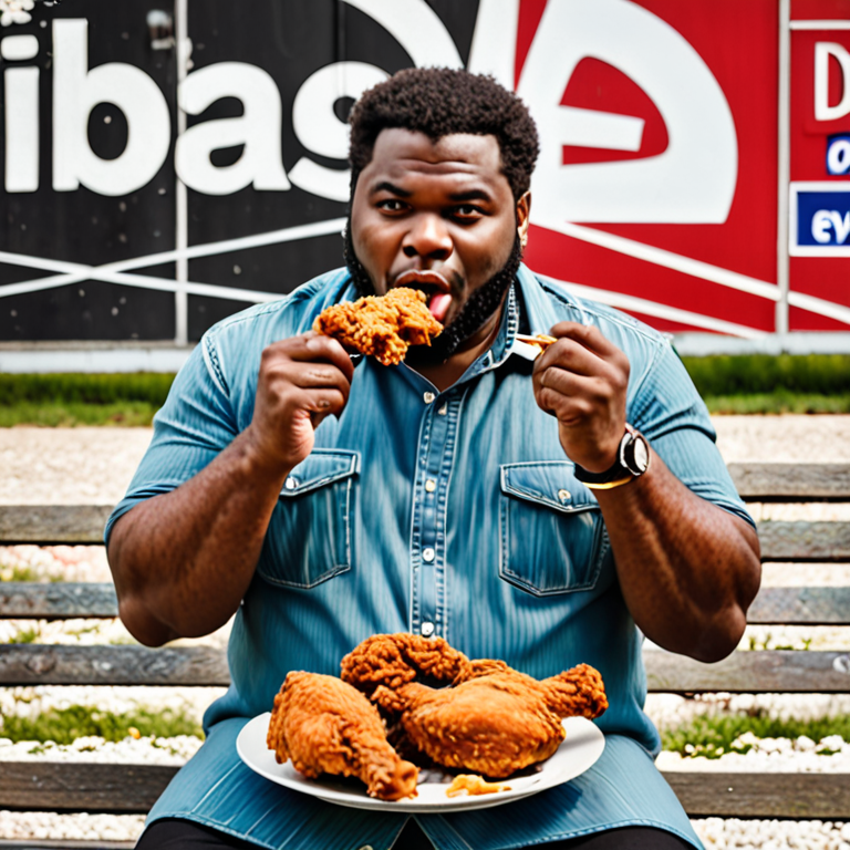 Large ghetto man eating fried chicken