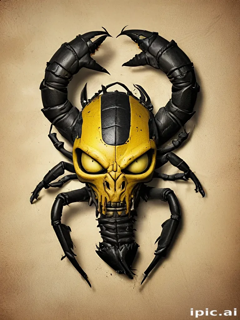 An Intricate Fusion of a Skull and Scorpion in Bold Colors