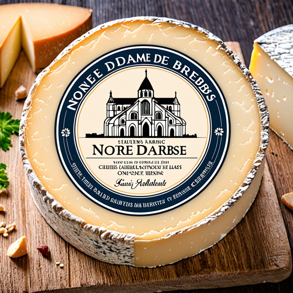 Round label of sheep cheese called "NOTRE-DAME DE BREBIS"