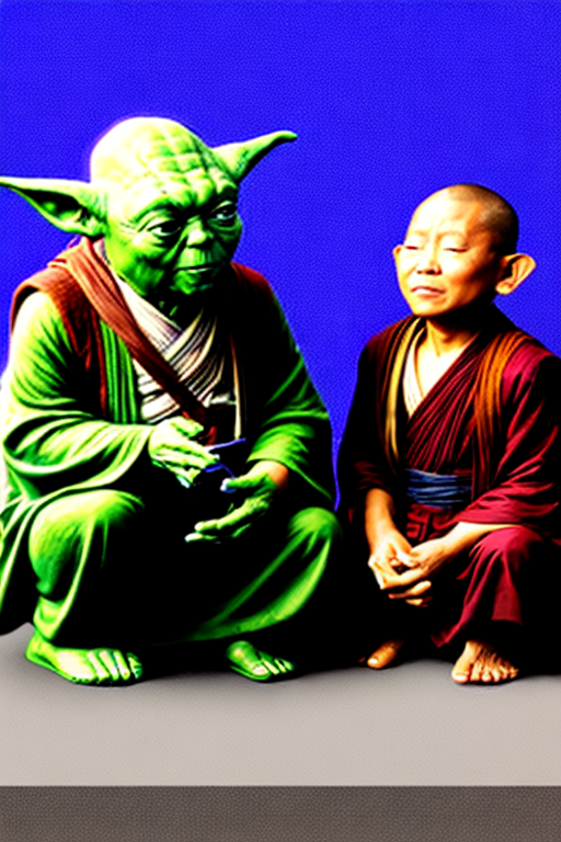 star wars jedi master yoda meditating with buddhist monk