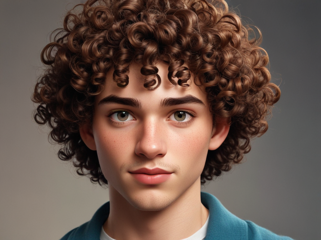 Portrait of a Young Person with Curly Hair and Engaging Expression