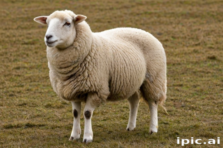 A Fluffy Sheep Standing Gracefully in a Green Pasture Field.