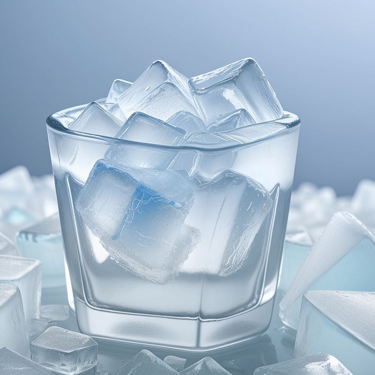 Refreshing Glass of Ice Cubes Surrounded by Shimmering Ice Pieces