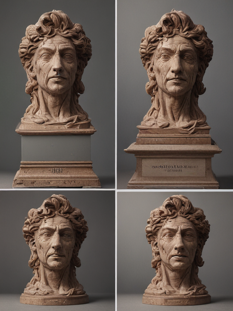 Intricate Sculpture of a Stoic Figure with Detailed Hair and Expression