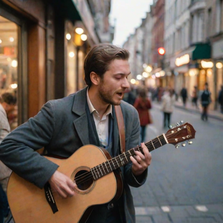 Street Musician Captivating Passersby with Soulful Guitar Performance ...