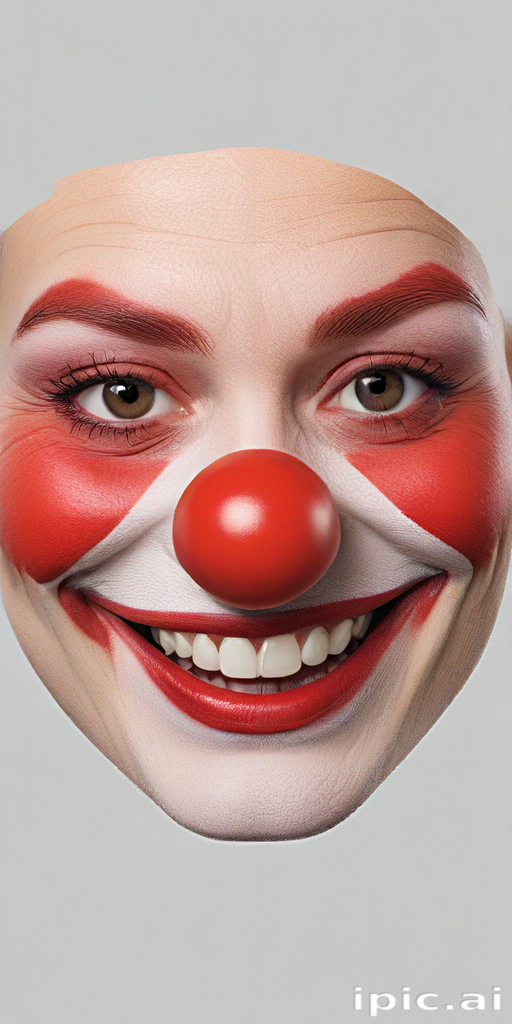 Joyful Clown Face Featuring Bright Red Nose and Cheerful Expression
