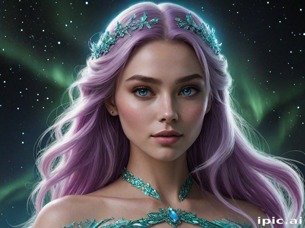 Enchanting Portrait of a Mystical Princess Under the Northern Lights