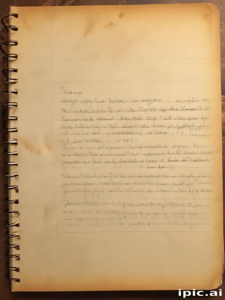 Old Notebook Page with Handwritten Notes in Faded Ink and Paper