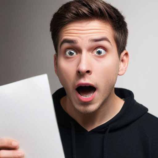 A scared guy with paper in his hand