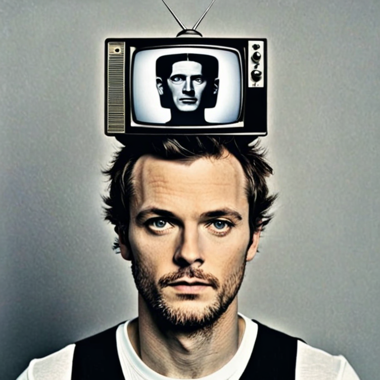 tv on head static surreal art