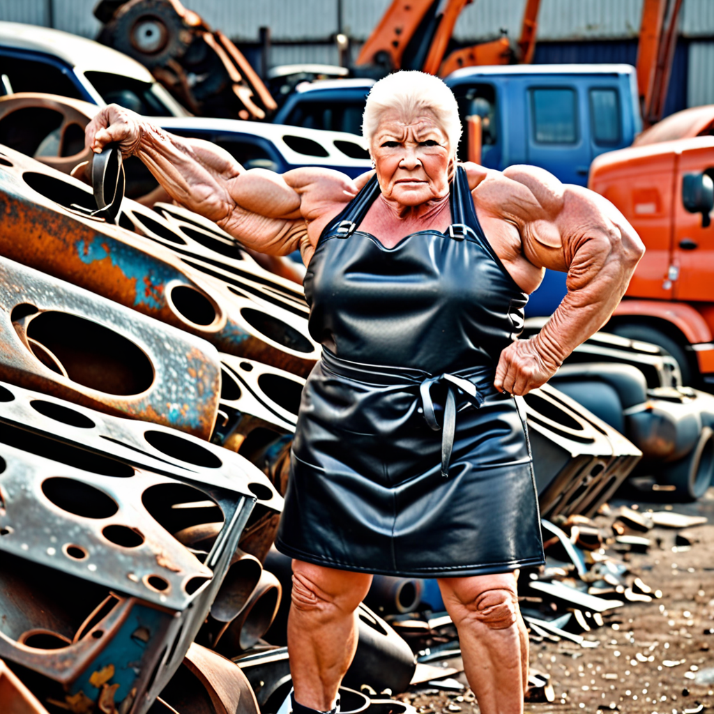 A very strong muscular elderly female very overweight bodybuilder in a ...