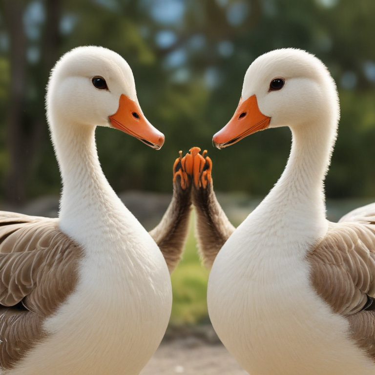 two cartoon geese giving each other fist bumps