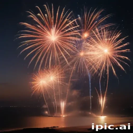 Colorful Fireworks Illuminating the Night Sky Over Calm Waters
