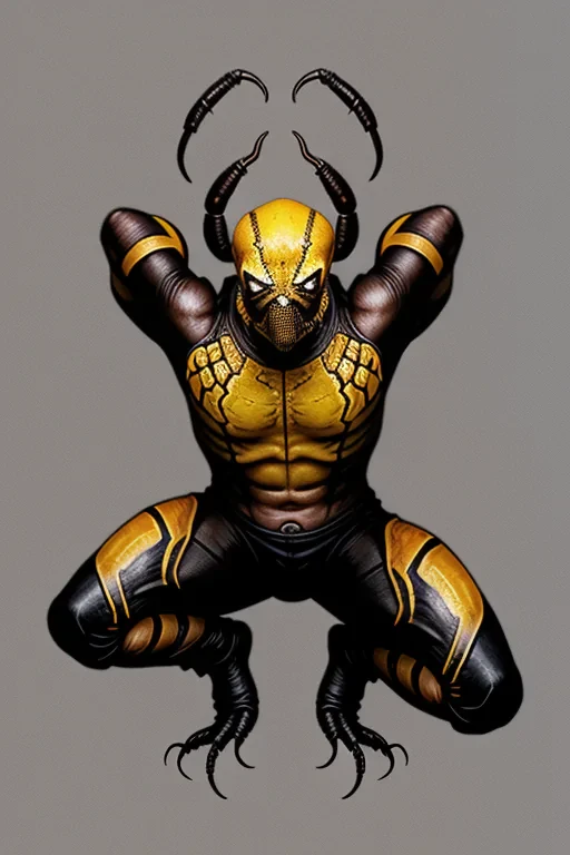 Fierce Superhero with Yellow and Black Armor in Dynamic Pose