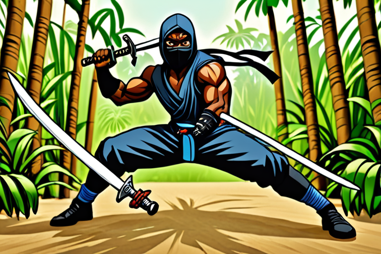 african american ninja in jungle anime style wielding 2 swords, fully ...