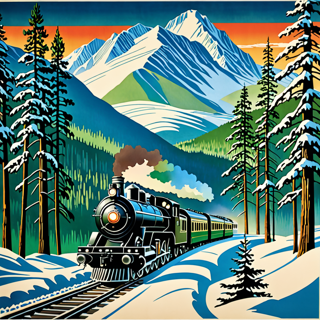 art deco streamline railway corporation poster steam train with ...