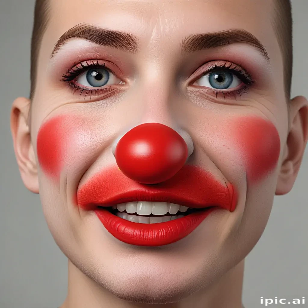 Joyful Clown Portrait with Bright Red Nose and Playful Makeup