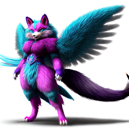 Furry, fursona, thick, female, long hair, pink, wings, nine tailed fox ...