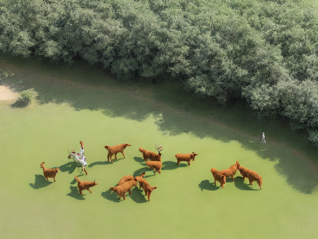 2 animals and 2 humans dancing in a circle together