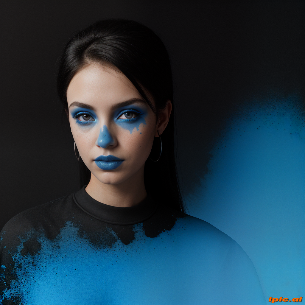 Striking Portrait of a Young Woman with Bold Blue Makeup Accents