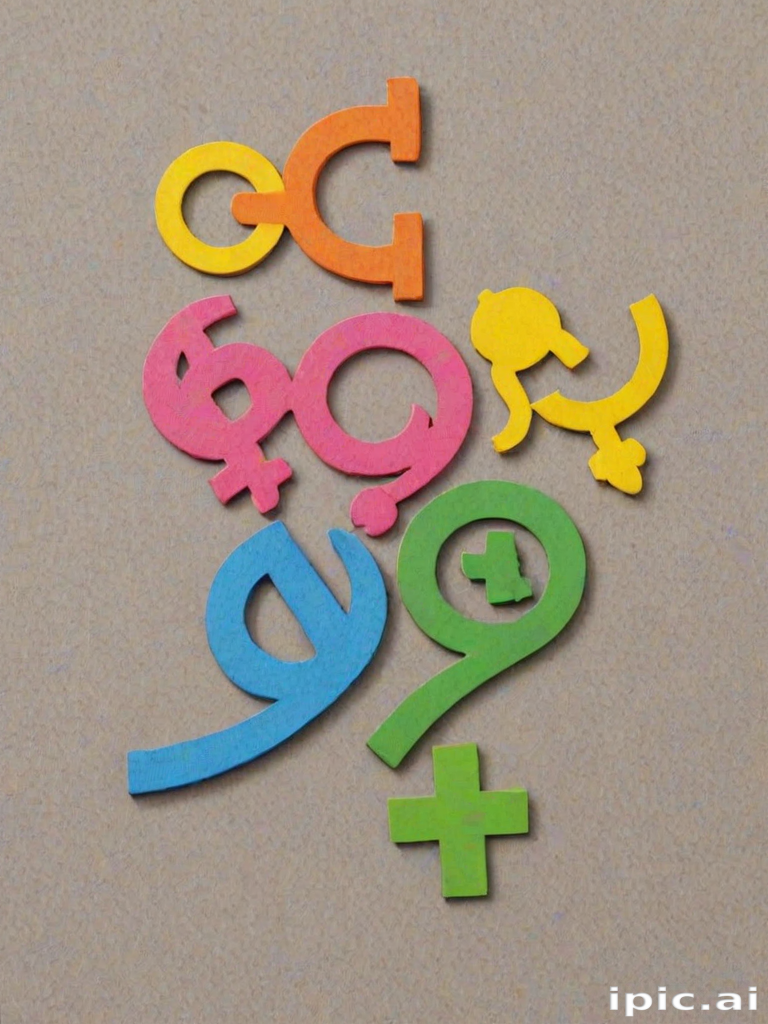 Colorful Cut-Out Shapes Representing Gender Symbols and Their Variations