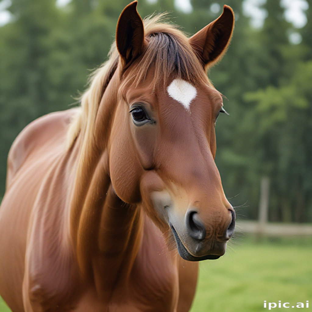A Beautiful Chestnut Horse with a Distinctive White Mark on Its Forehead.
