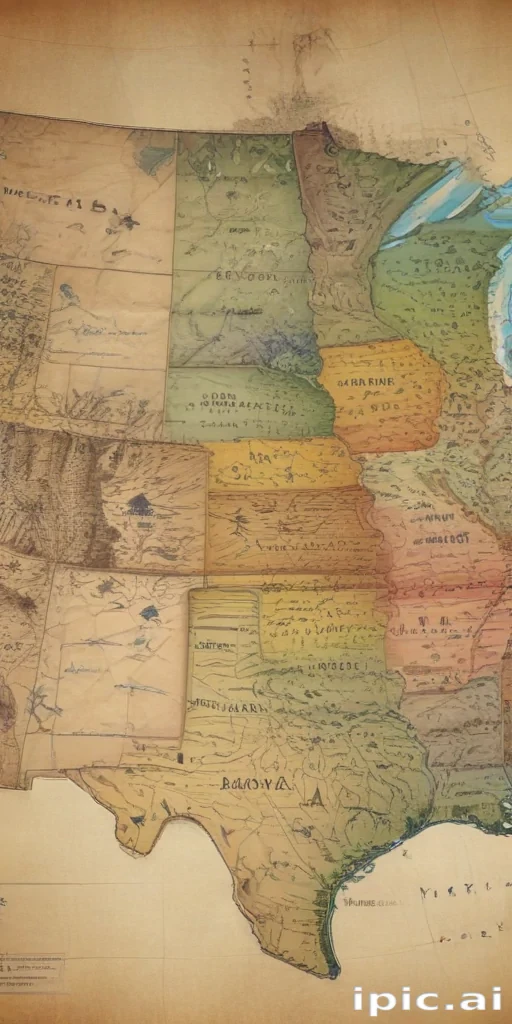 Vintage Map of Texas Highlighting Historical Regions and Geographic ...