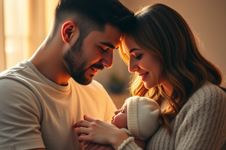 A Heartwarming Moment: New Parents Cherishing Their Precious Baby Together.