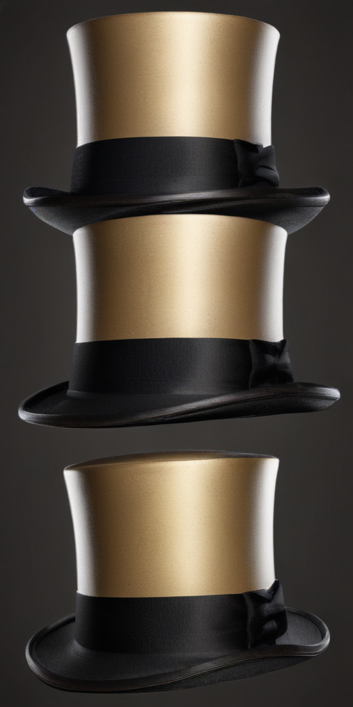 Three Stylish Top Hats with Elegant Black Ribbons Against Dark Background