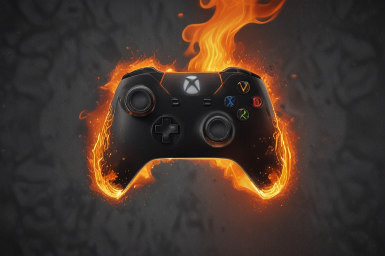 a logo of a gaming controller on fire